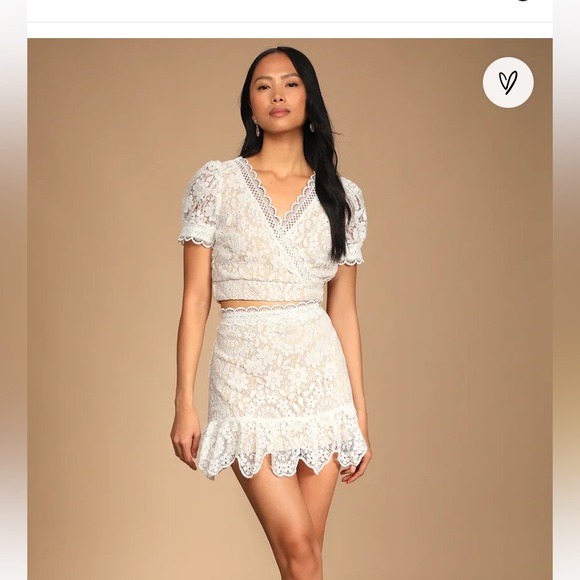 Lulu's | Tops | Lulus Always With Grace White Lace Surplice Puff Sleeve ...